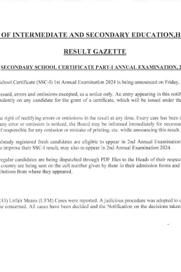 FBISE Federal Board SSC 9th Class Result Gazette 2024 PDF - Taleem360