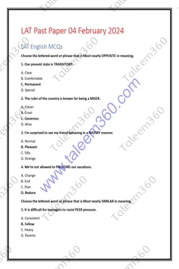 LAT Past Paper PDF (04 February 2024) - Taleem360