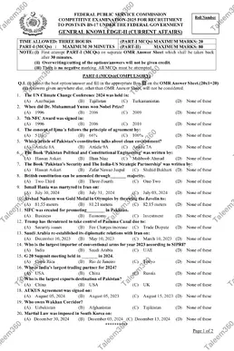 CSS Current Affairs Past Paper 2025 PDF - Taleem360