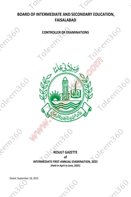 BISE FSD Faisalabad 12th Class Result 2025 Gazette - Taleem360
