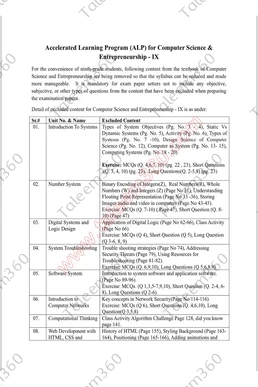 9th Class Computer Science Smart Syllabus 2025 PDF - Taleem360