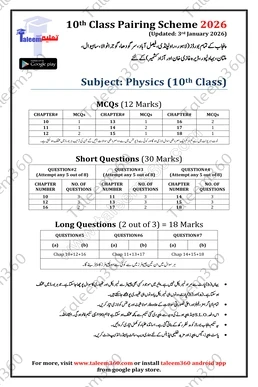 10th Class Physics Pairing Scheme 2026 PDF - Taleem360